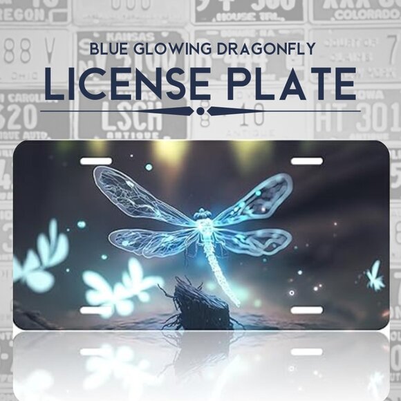 Accents | Blue Glowing Dragonfly Front License Plate Magical Colorful ...